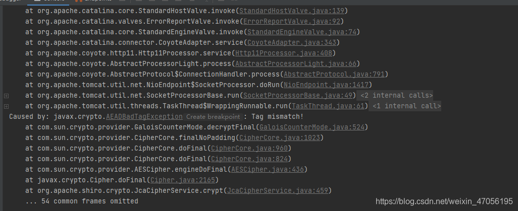 项目启动的时候报错：org.apache.shiro.crypto.CryptoException: Unable to execute ‘doFinal‘ with cipher ...