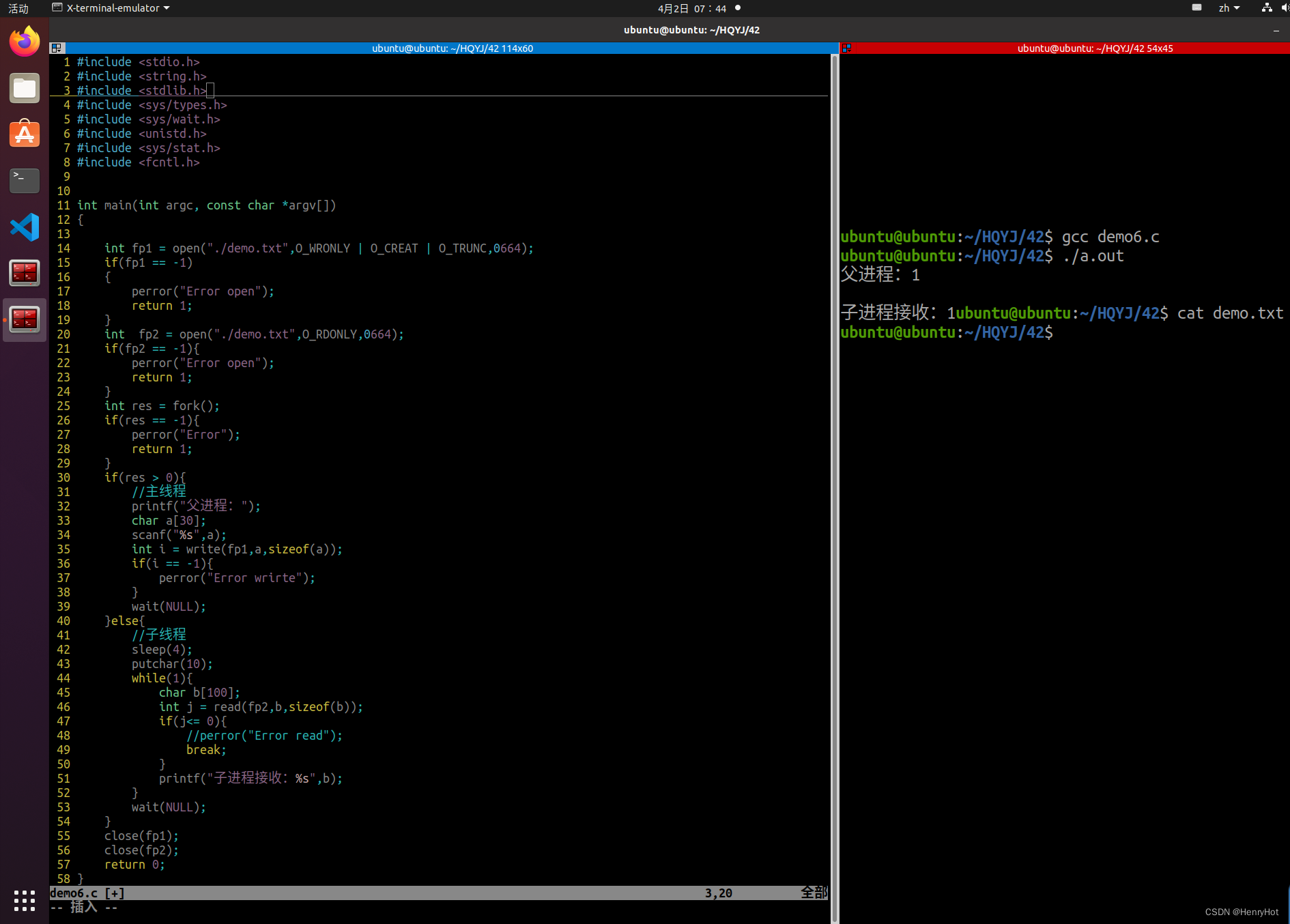 使用文件io 实现父进程向子进程发送信息，并总结中间可能出现的各种问题父进程与子进程通过文件io传递信息 Csdn博客