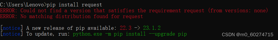 解决ERROR: Could not find a version that satisfies the requirement request (from versions: none ...