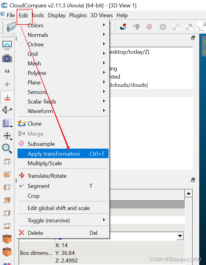 CloudCompare 技巧三 点云变换_cloudcompare旋转点云-CSDN博客