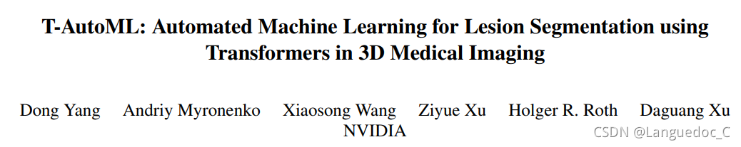 【T-AutoML】NVIDIA出品：当AutoML遇到Transformer，3D医学影像分割的最优组件_英伟达 医学3d分割模型 m-CSDN博客