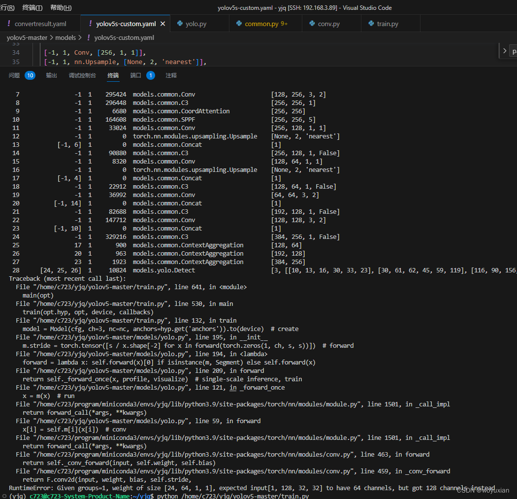 【yolov5】RuntimeError: Given groups=1, weight of size [24, 64, 1, 1], expected input[1, 128, 32 ...