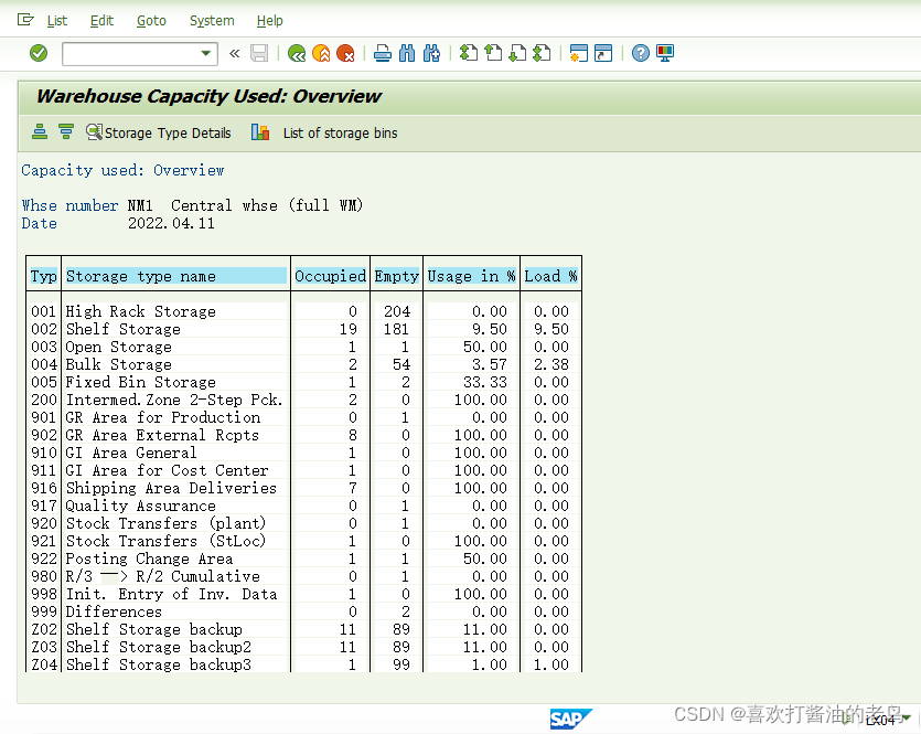 SAP WM初阶之LX04 Capacity Load Utilization_sap wm bin 可用能力-CSDN博客