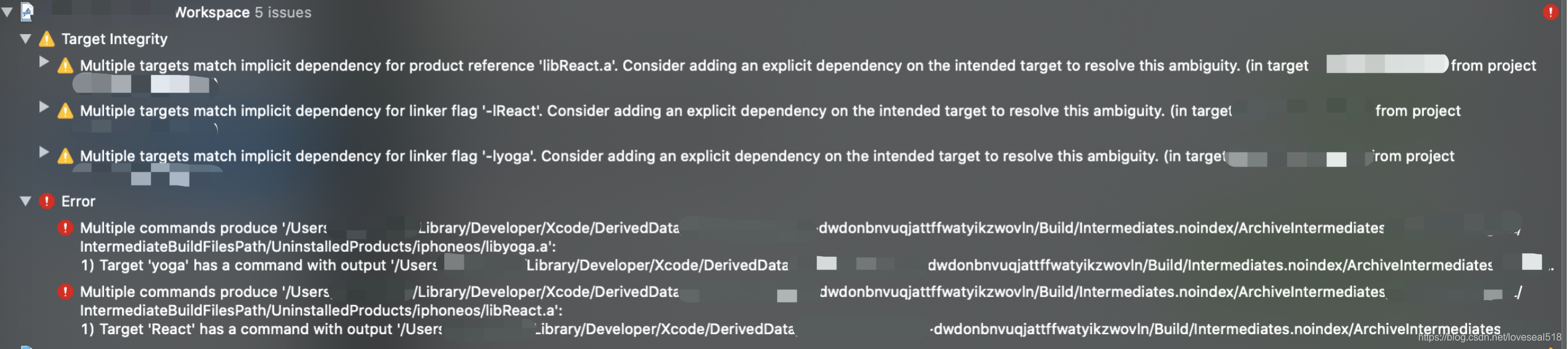 Xcode React-native Archive 报错 Multiple commands produce...IntermediateBuildFilesPath ...