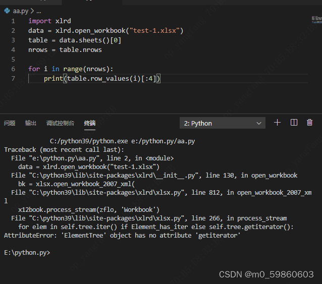 【解决】python使用xlrd读取Excel报错的问题_xlrd attributeerror: 'elementtree' object has no a-CSDN博客