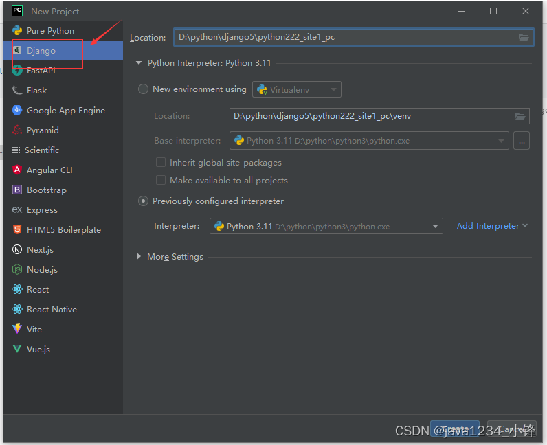 一周学会Django5 Python Web开发-Django5创建项目(用PyCharm工具)_django5.0教学-CSDN博客