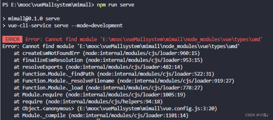 ERROR Error: Cannot find module ‘..\node_modules\vue\types\umd_error: cannot find module 'dedent ...