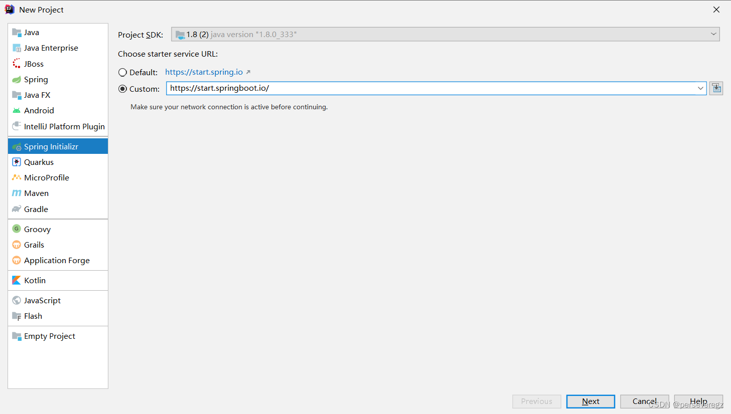 SpringBoot报错：lnitialization failed for “https://start.spring.io‘Please check URL, network and ...