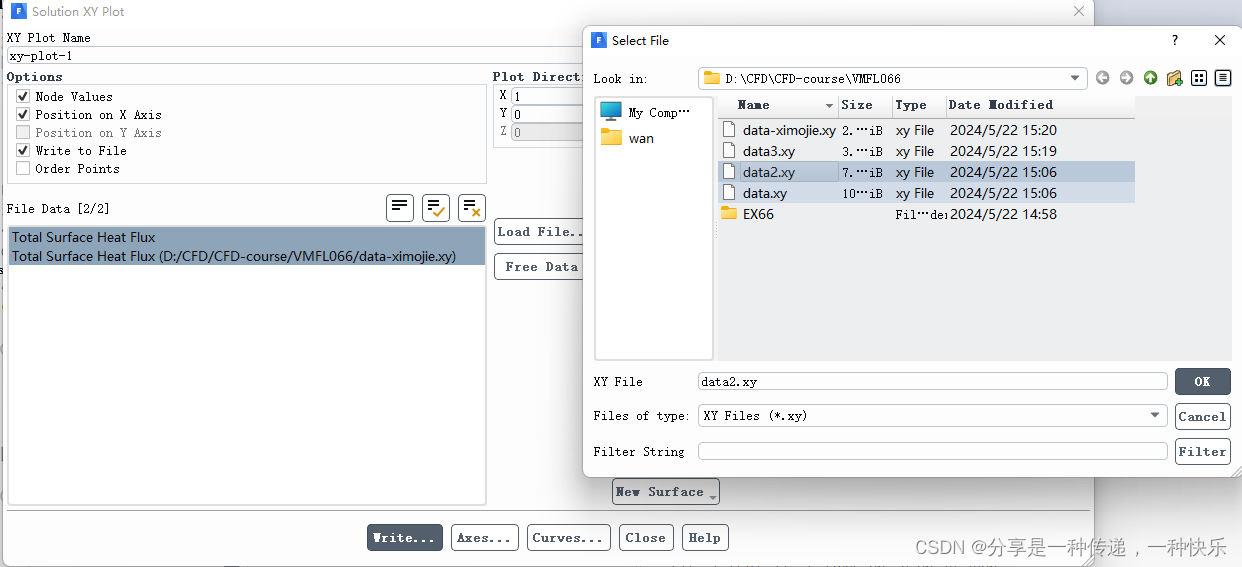 fluent保存plot xy文件如果想直接读取，可以保存为.xy文件，需要自己输入.xy，才能采用load file输入之前保存的数据并进行对比。否则强行改为.xy无法load_fluent ...