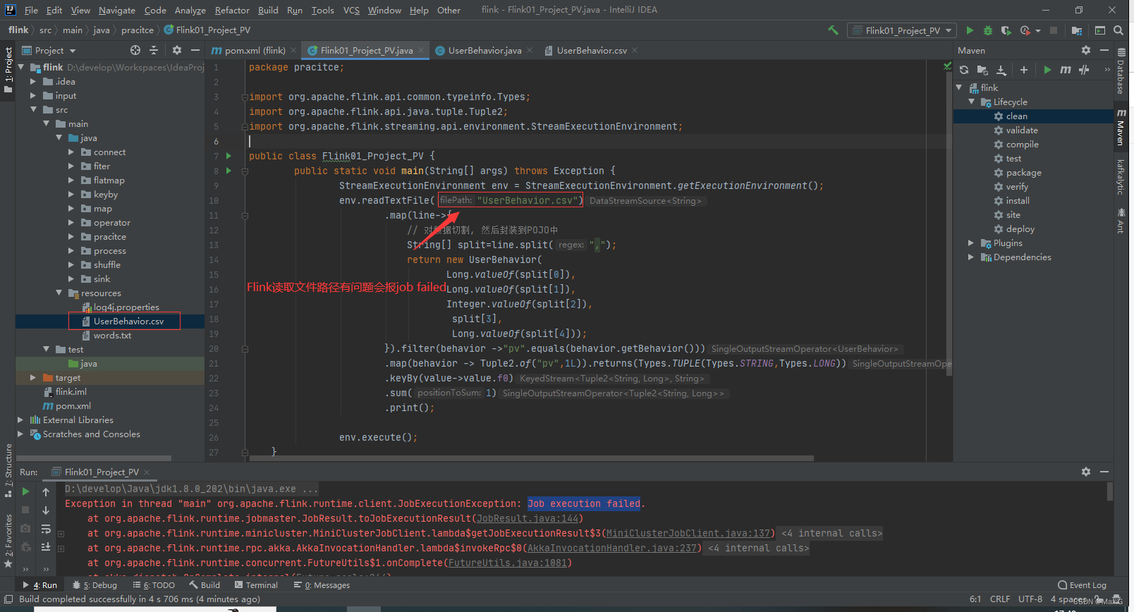 Exception in thread “main“ org.apache.flink.runtime.client.JobExecutionException: Job execution ...