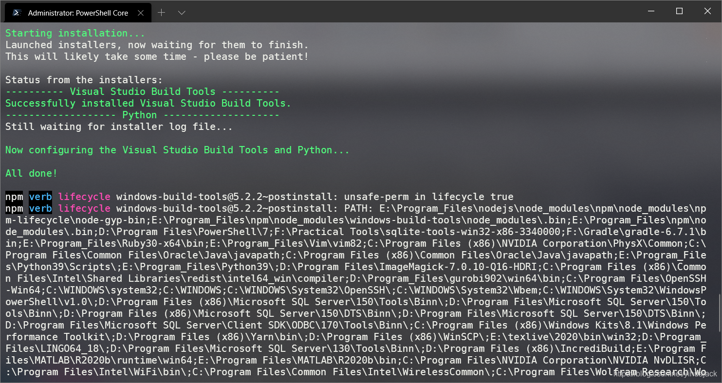 npm安装windows-build-tools等packages时卡在Successfully installed Python 2.7处挂起的解决方法_npm i -g windows ...