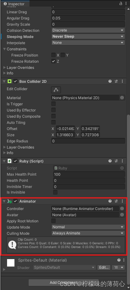 【Unity2D：Animator】为角色添加动画效果_unity中animator控制器怎么添加-CSDN博客