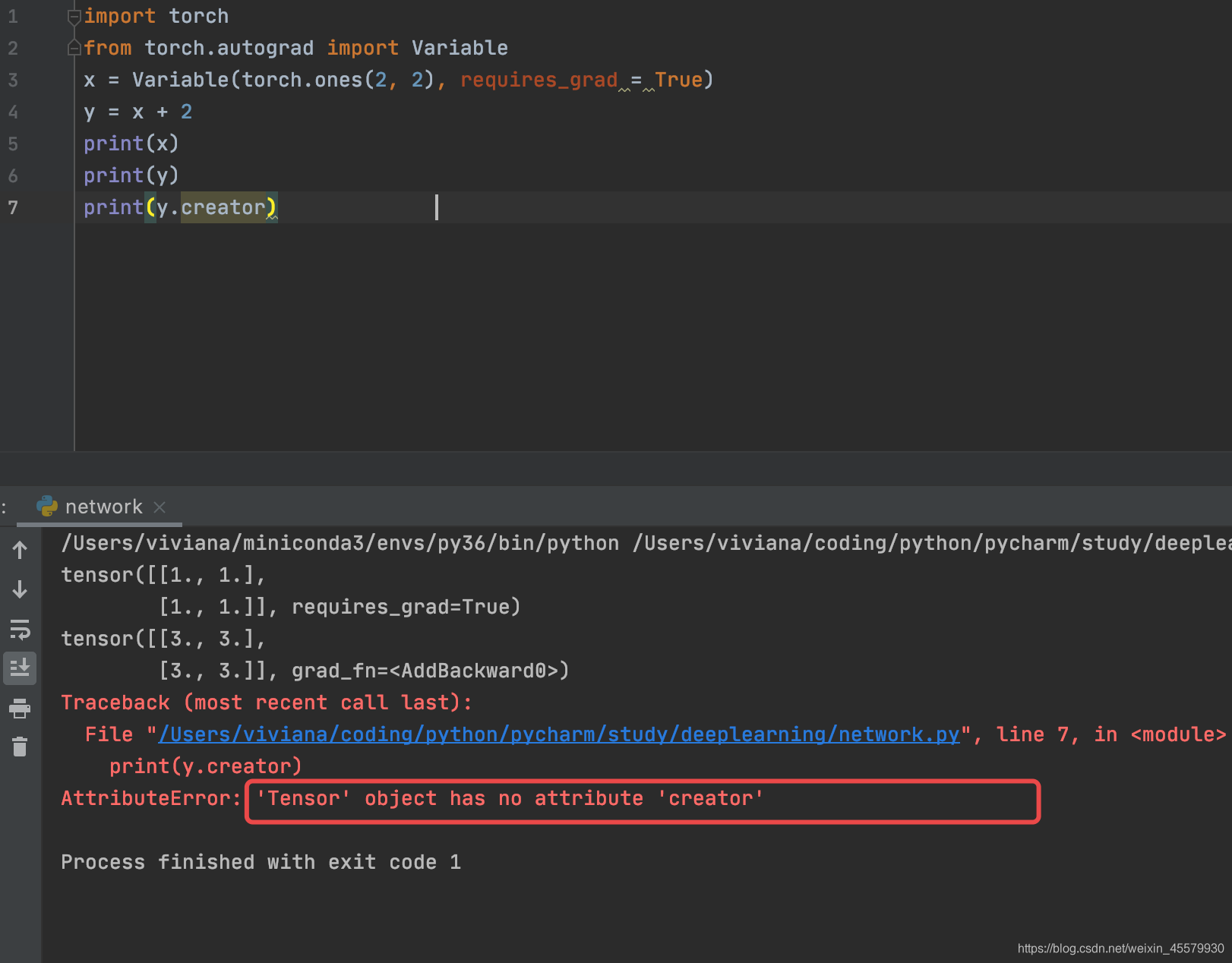 (二) 深度学习笔记 ｜解决：AttributeError: ‘Tensor‘ object has no attribute ‘creator‘_tensor object has no ...