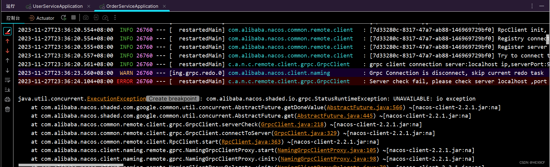 【Nacos】GrpcClient: Server check fail, please check server localhost ,port 9848 is available ...