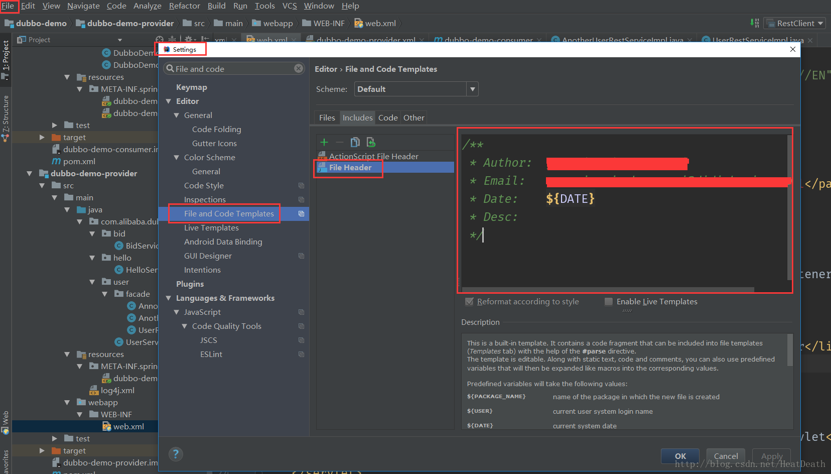 IDEA 中设置 File Header 以及自定义类、方法注释模板的方法_idea file head-CSDN博客