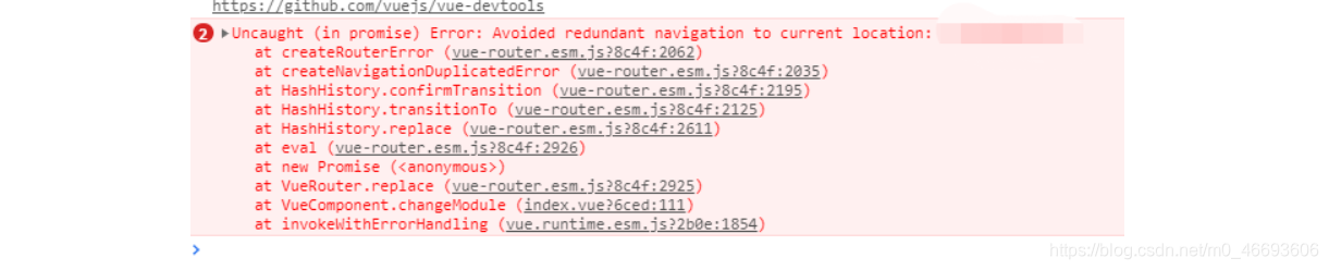 Vue中路由跳转地址如果和当前页面路由一样，就会报这样的错：Error: Avoided redundant navigation to current location_vue路由跳转前与 ...