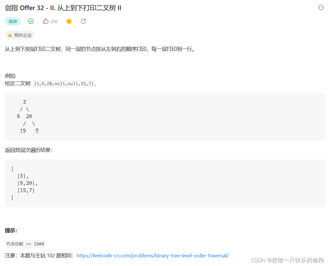【leetcode】剑指 Offer 32 - II. 从上到下打印二叉树 II（js实现）_js 打印二叉树-CSDN博客