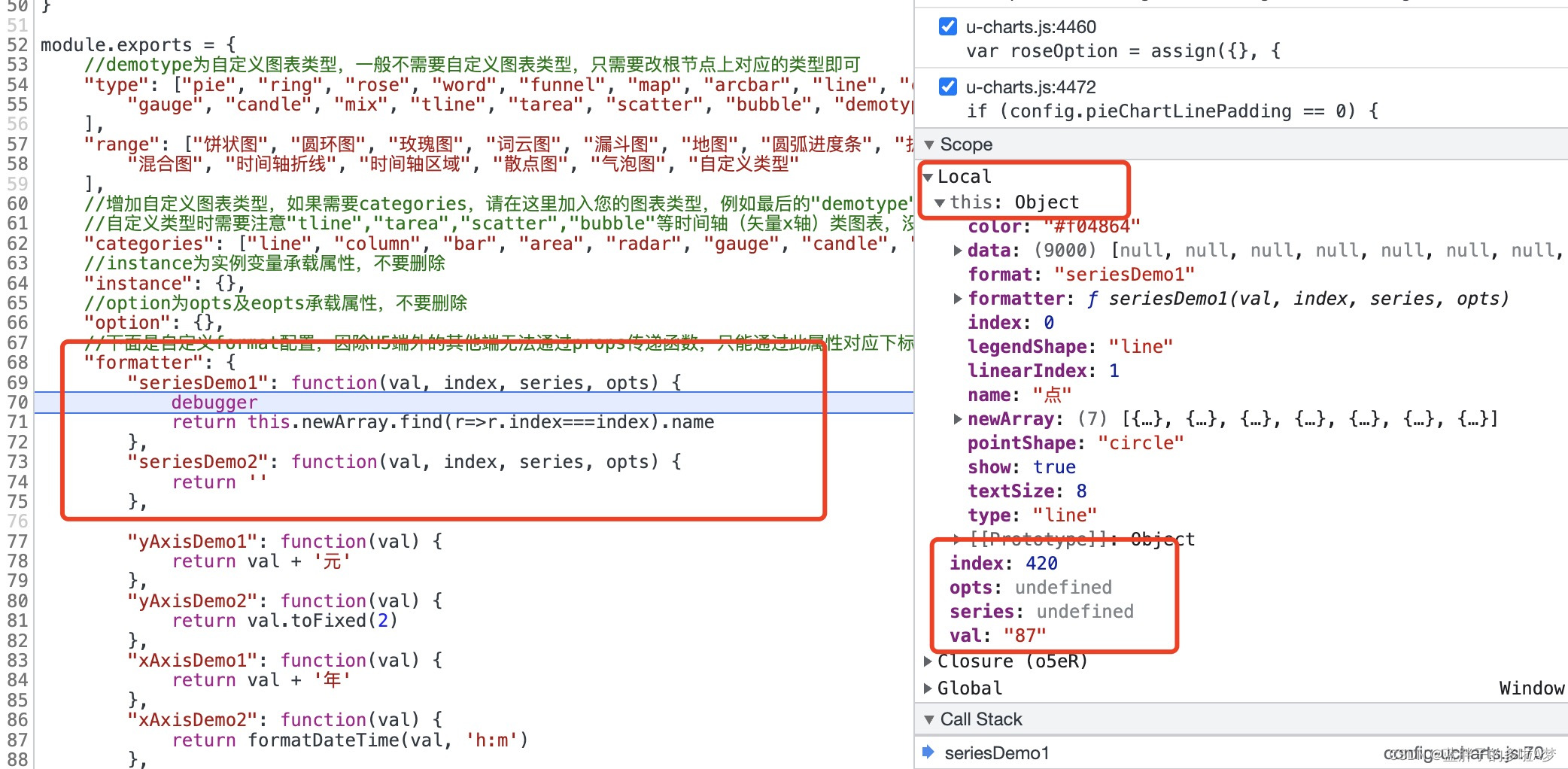 uniapp项目中 使用Uchart 组件 format自定义折线图数据点内容 （series数据点format）_ucharts ...