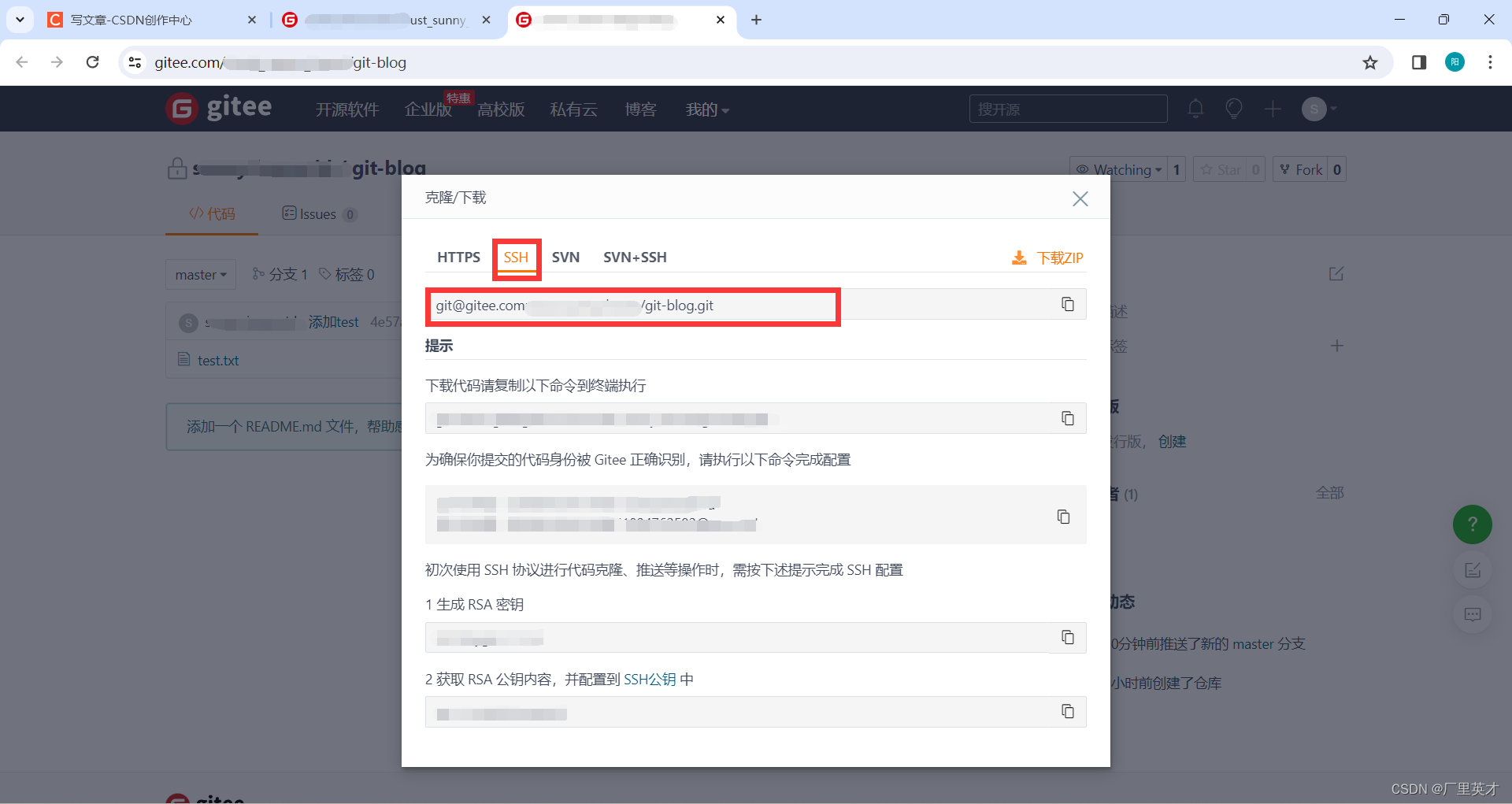 Git远程仓库的使用(Gitee)及相关指令_gitee连接远程仓库-CSDN博客