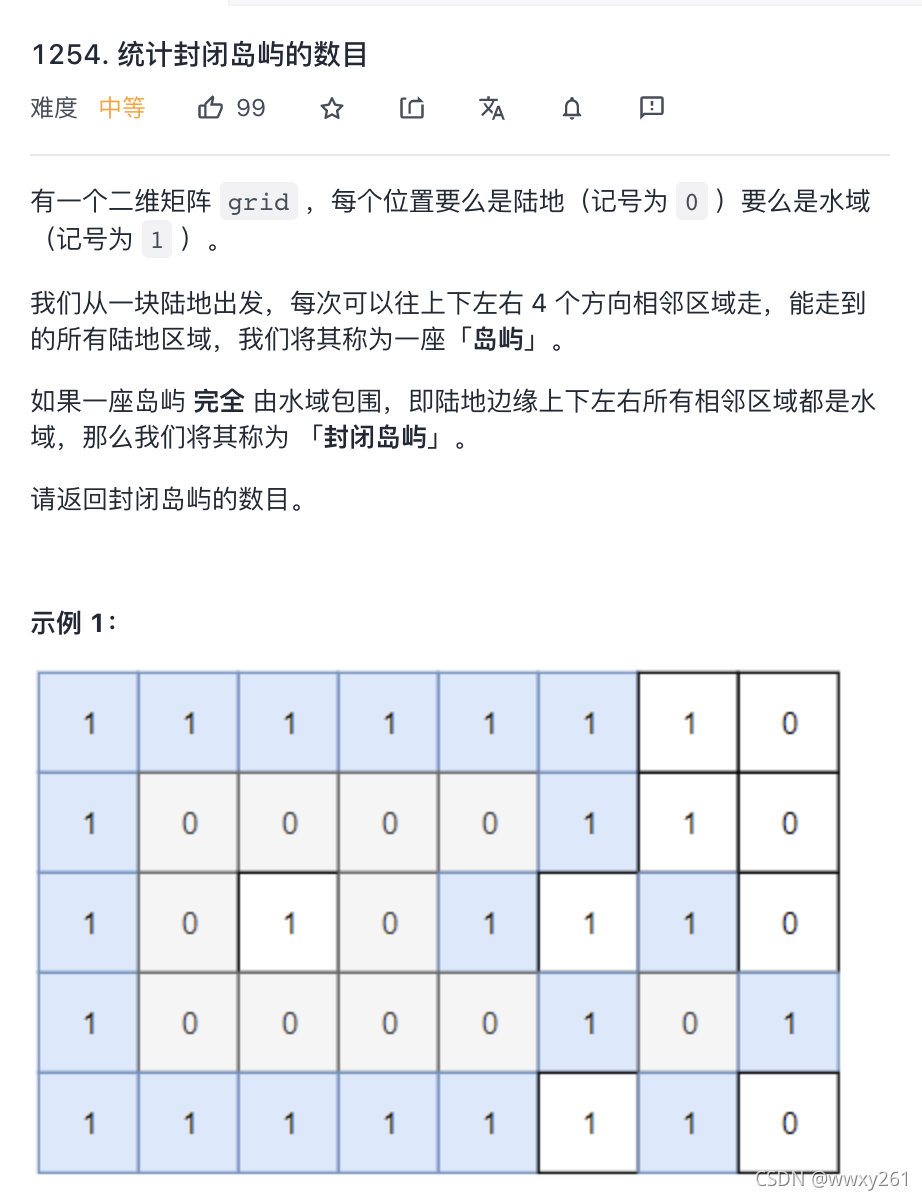 Leetcode 1254. 统计封闭岛屿的数目 (染色法+BFS遍历）_const int dx[] = {1,-1,0,0,0,0} 是否被染色-CSDN博客