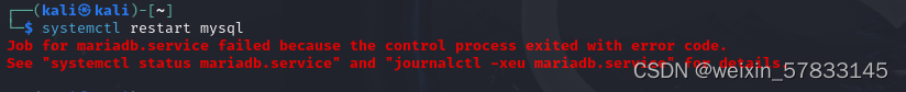 Kali启动mysql报错：Job for mariadb.service failed because the control process exited with error-CSDN博客