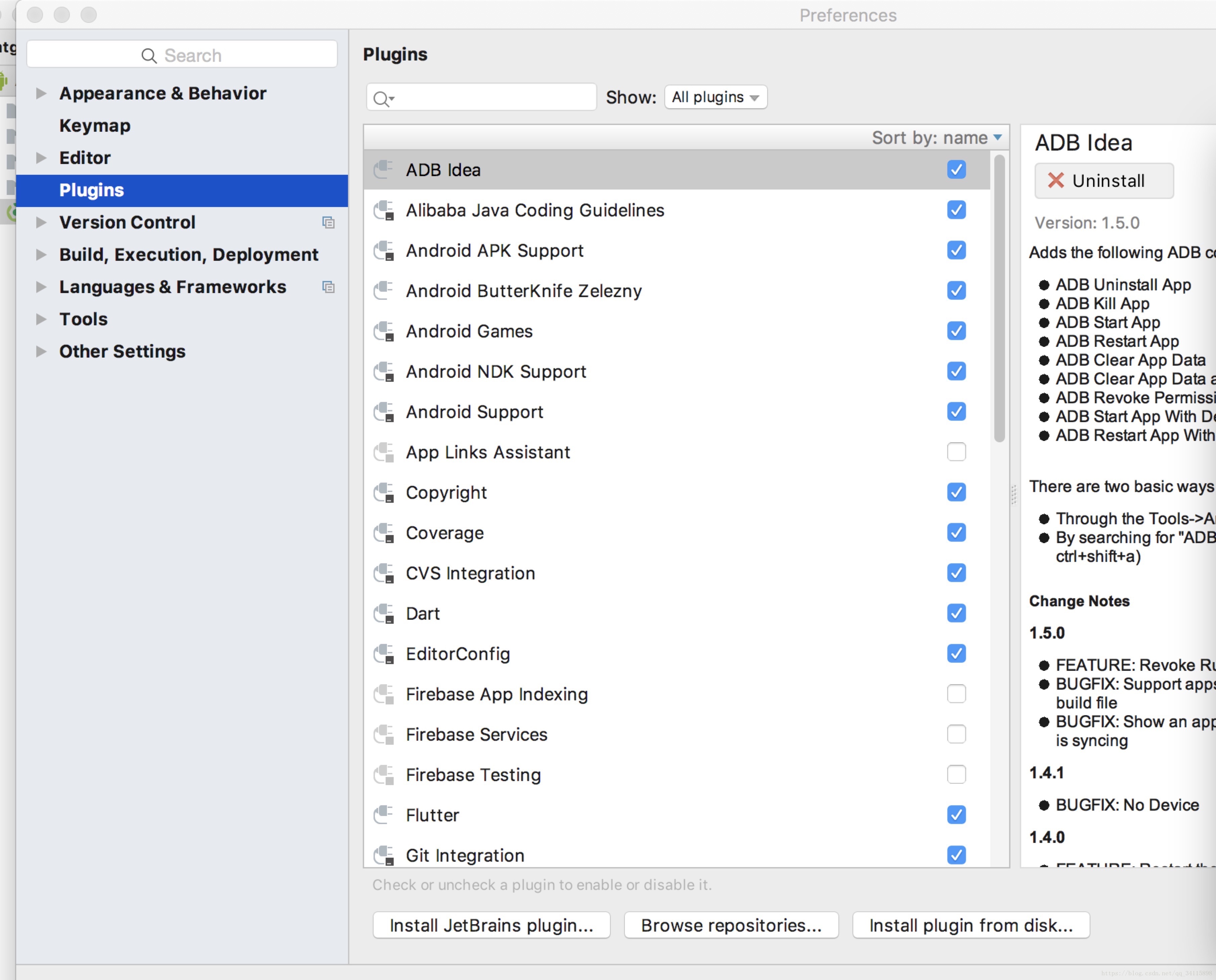 Plugin 'ADB Idea' is incompatible with this installation_plugin 'adb ...