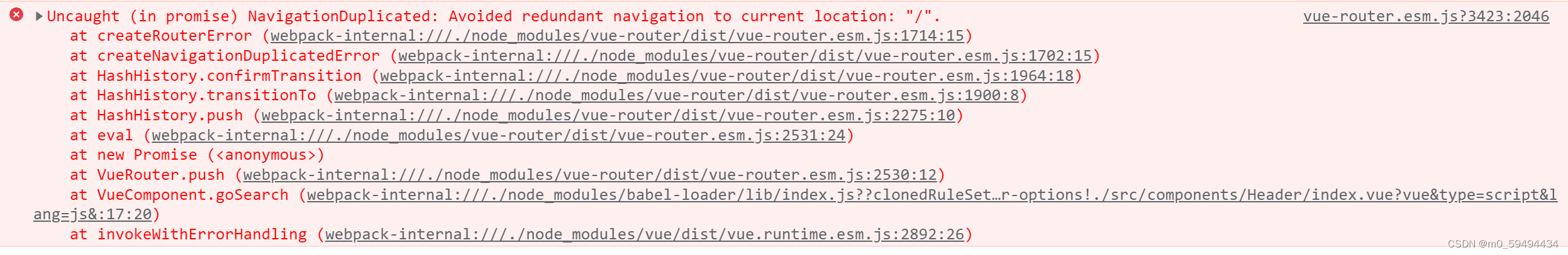 Uncaught (in promise) NavigationDuplicated: Avoided redundant navigation to current location ...