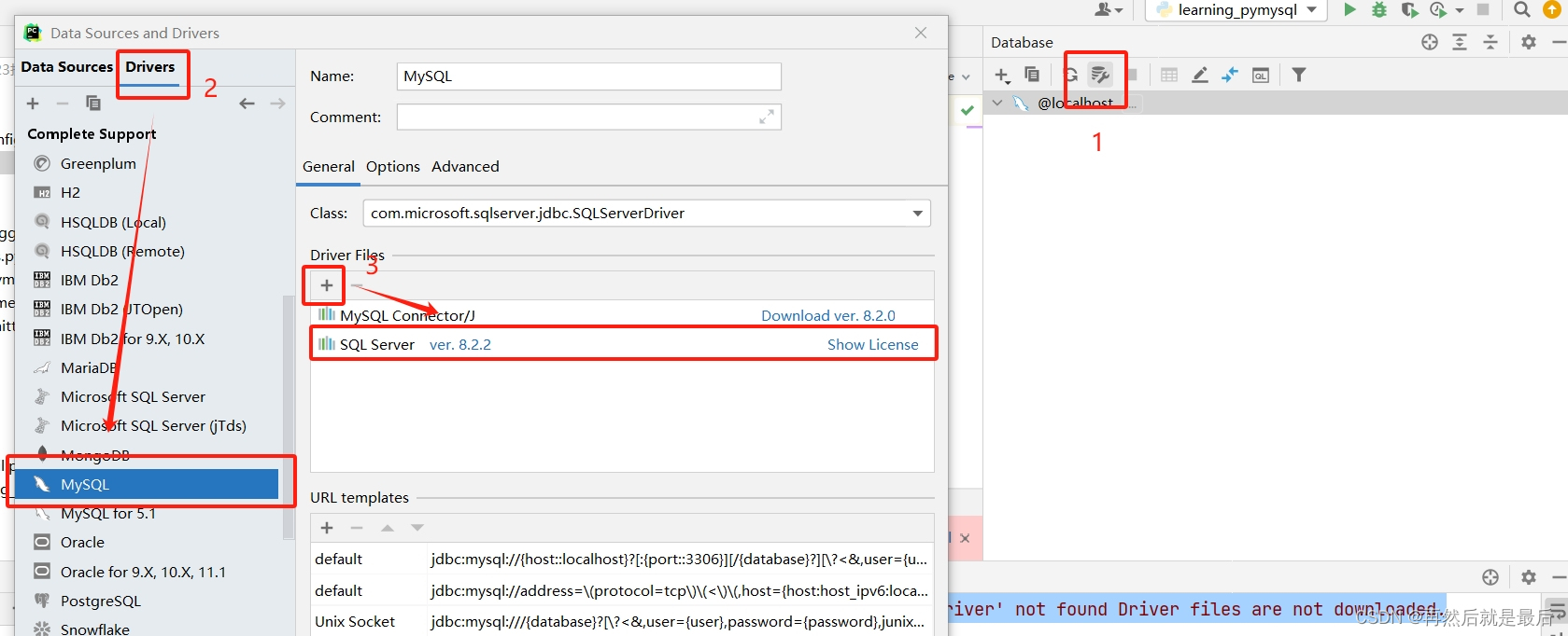 PyCharm中Driver class ‘com.mysql.cj.jdbc.Driver‘ not found Driver files are not downloaded ...