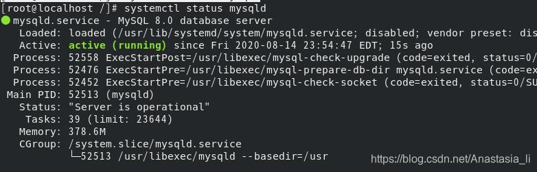 查看Mysql的状态时显示Process: 41681 ExecStart=/usr/libexec/mysqld --basedir=/usr **(code=exited, status ...