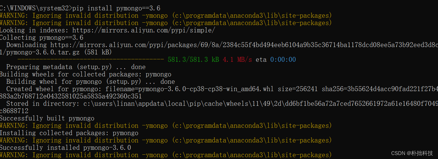 mongodb插入数据报错认证失败，pymongo版本太低换成3.6版本就好 full error: {‘ok‘: 0.0, ‘errmsg‘: ‘Authentication failed ...