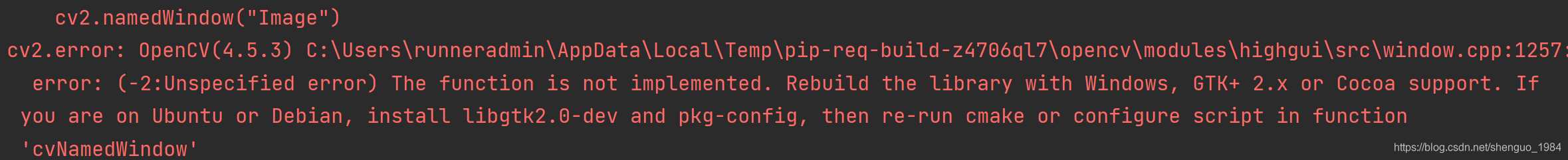python调用opencv提示“Rebuild the library with Windows, GTK+ 2.x or Cocoa support”-CSDN博客