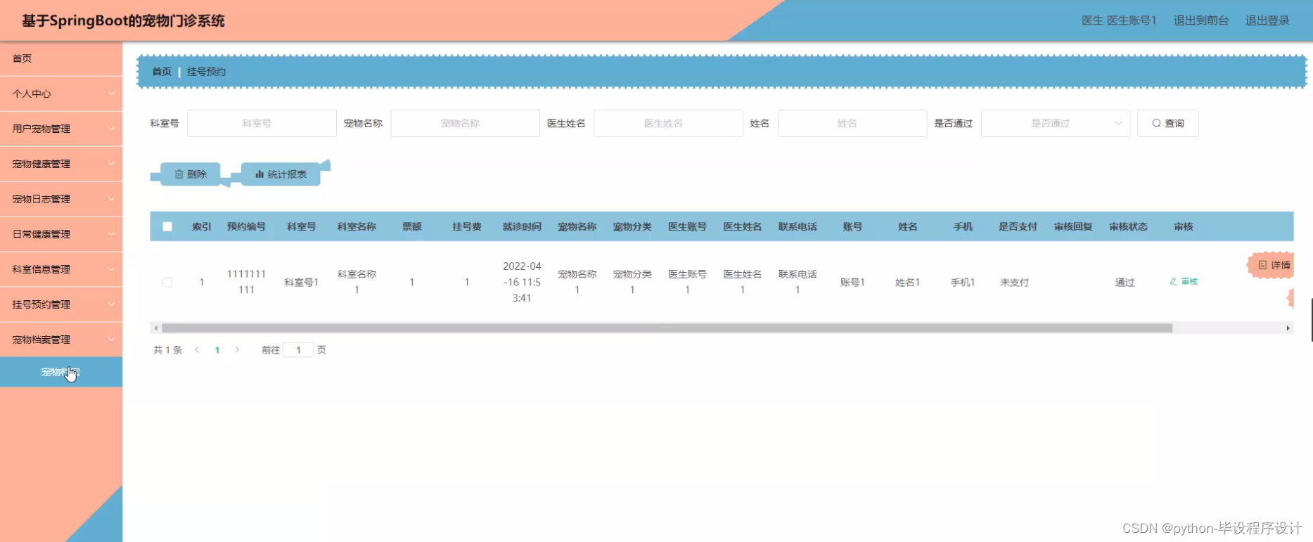 Springbootjavaphpnodepython基于springboot的宠物门诊系统【计算机毕设】 Csdn博客