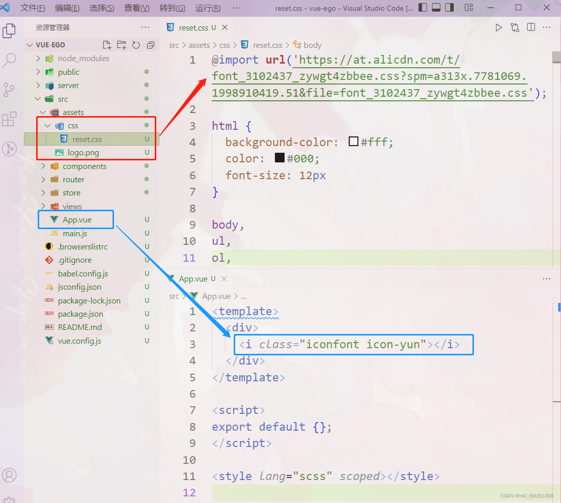 如何在VUE中引入 iconfont-阿里巴巴图标_vue 项目 iconfont font-class 在线链接引用-CSDN博客