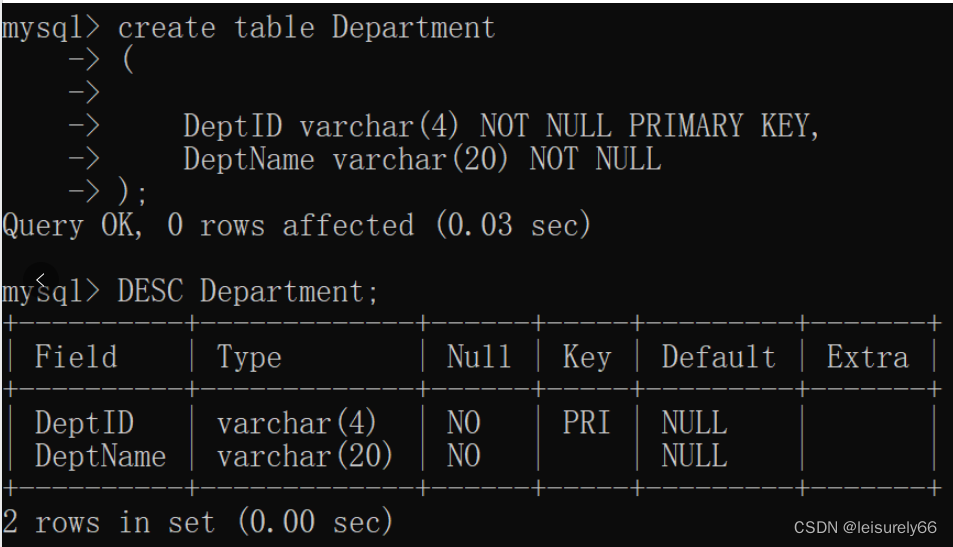 关于MYSQL定义表相关实验_mysql> create table employee -> ( ->emplid varchar-CSDN博客
