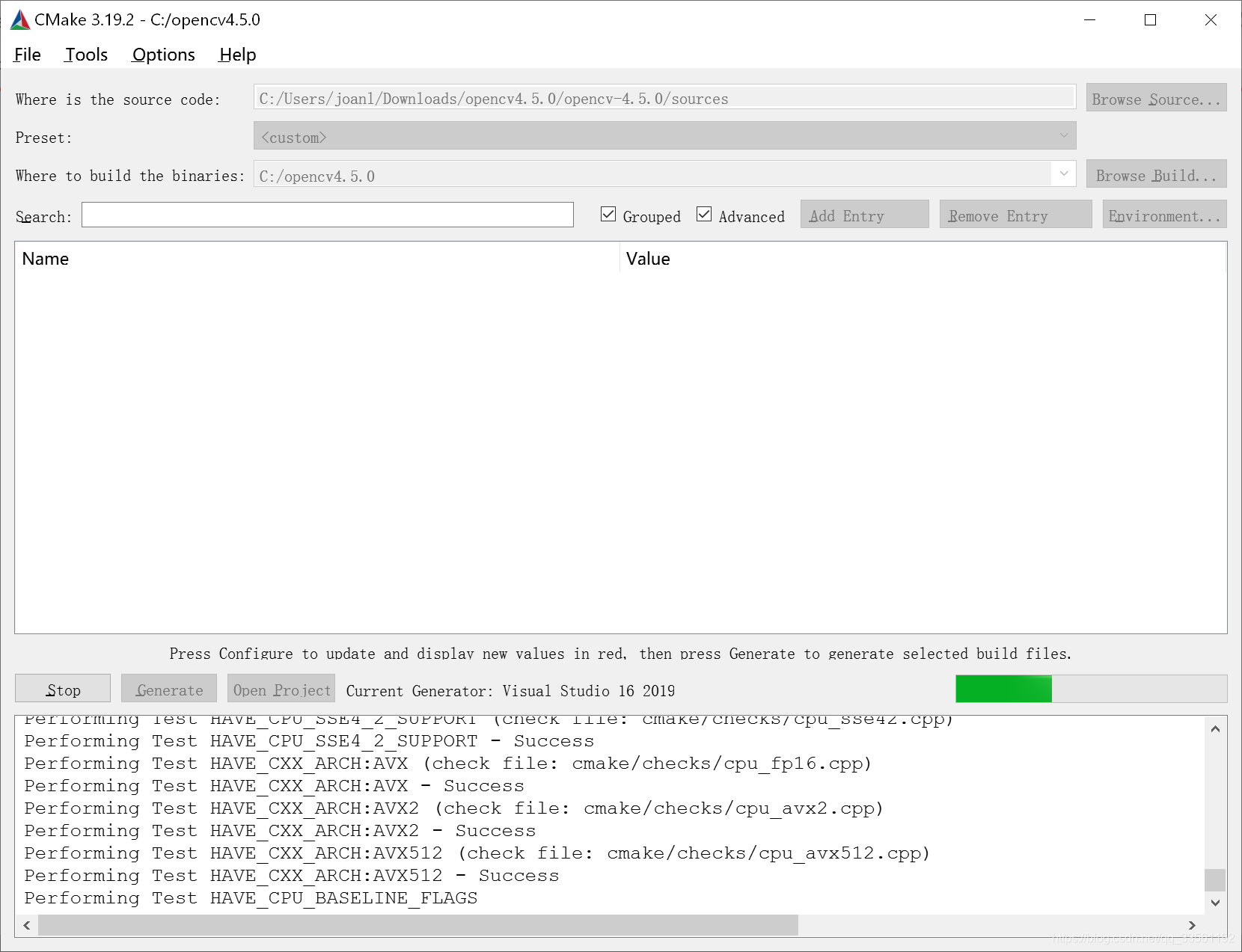 在Win10环境下使用Cmake-GUI 编译用于VS2019的 OpenCV-4.5.1的程序_使用cmakegui编译为vs项目-CSDN博客