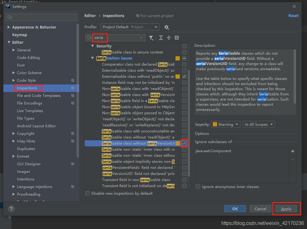 IDEA生成serializable 序列化 UID的快捷键_idea生成serializable序列号快捷键-CSDN博客