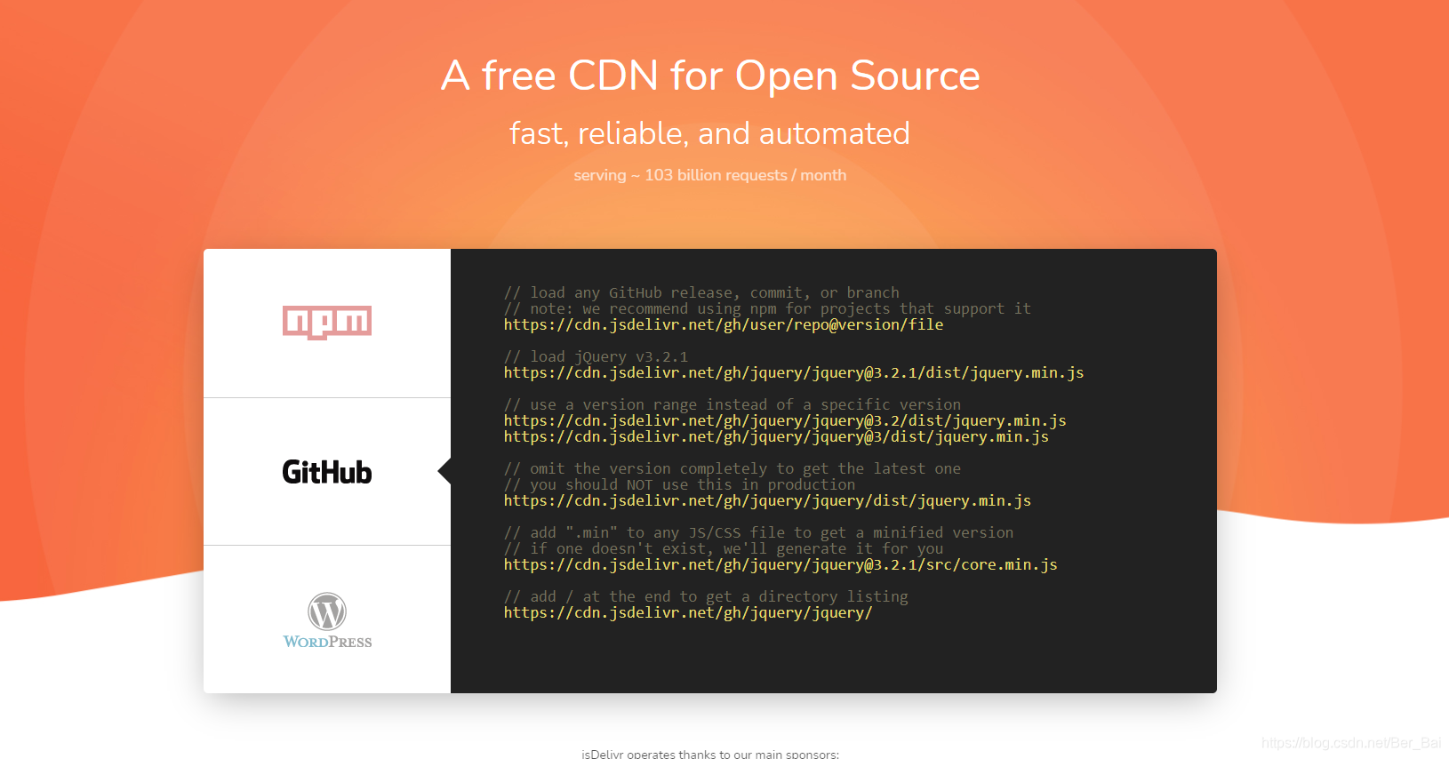 免费CDN加速服务 jsDelivr 支持npm，GitHub，WordPress-CSDN博客