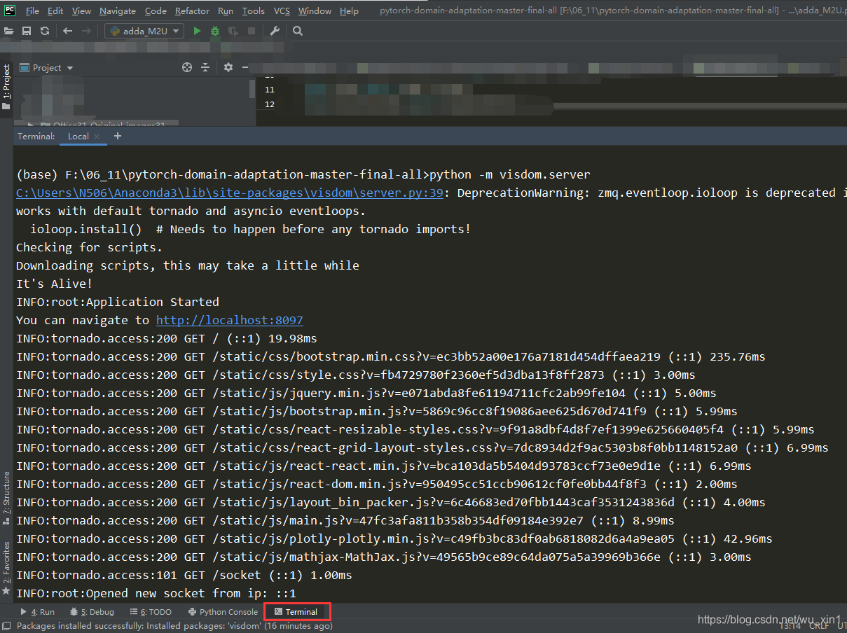 pytorch专属可视化入门：visdom （pycharm上操作）_visdom怎样才算运行成功?-CSDN博客