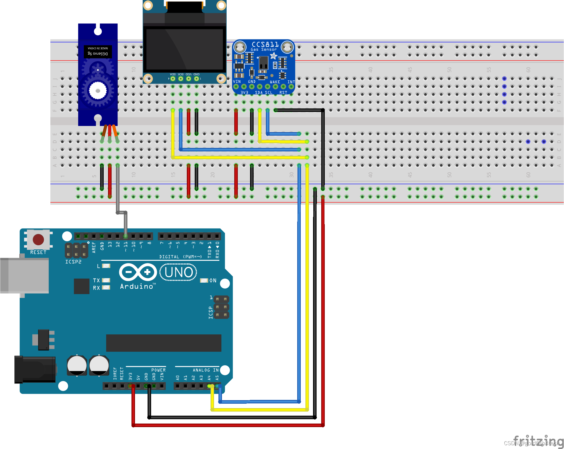 Fritzing软件绘制Arduino面包板接线图传感器模块库文件157_fritzing中舵机在哪-CSDN博客