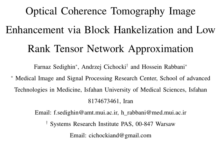 OCT超分辨率：Optical Coherence Tomography Image Enhancement via Block Hankelization and Low Rank ...