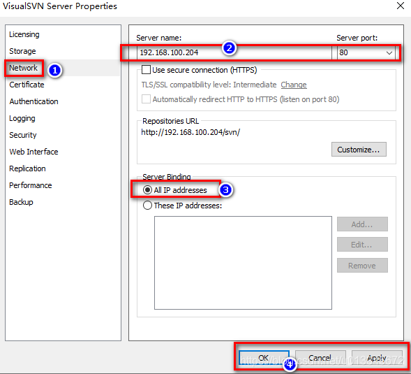 SVN---本地VisualSVN Server仓库地址设置为ip地址_visualsvn server 绑定地址-CSDN博客
