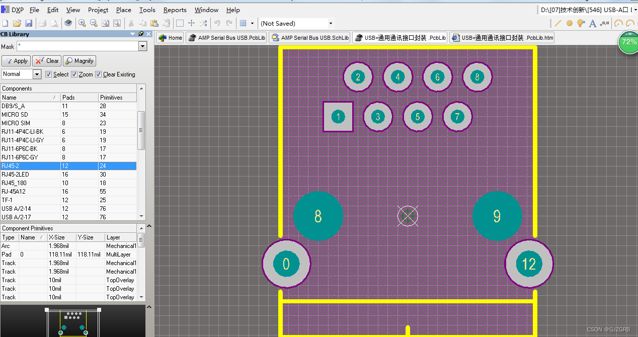 基于USB-A口 D口 Mini-USB Micro-USB 最全USB接口RJ45+TFCARD卡pcb封装 Altium库（AD库 ...