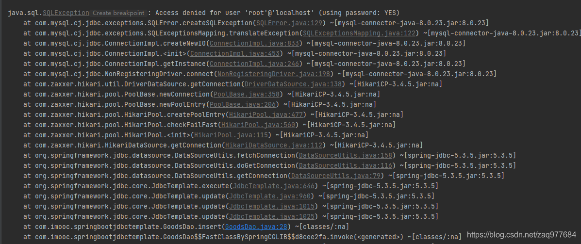 出现数据库异常，提示java.sql.SQLException: Access denied for user ‘root ...