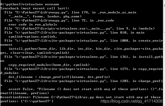 python的virtualenv报错C:\Python27\Lib\os.py does not start with any of these prefixes: ['C ...