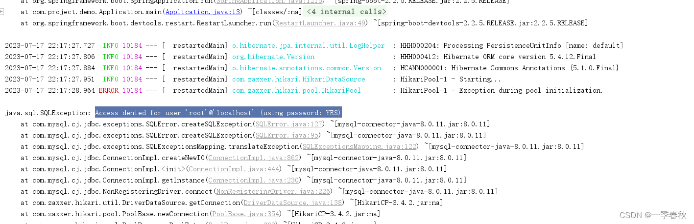 IDEA运行springboot项目报错：Access denied for user ‘root‘@‘localhost‘ (using password: YES)_拒绝了一个权限申请导致 ...