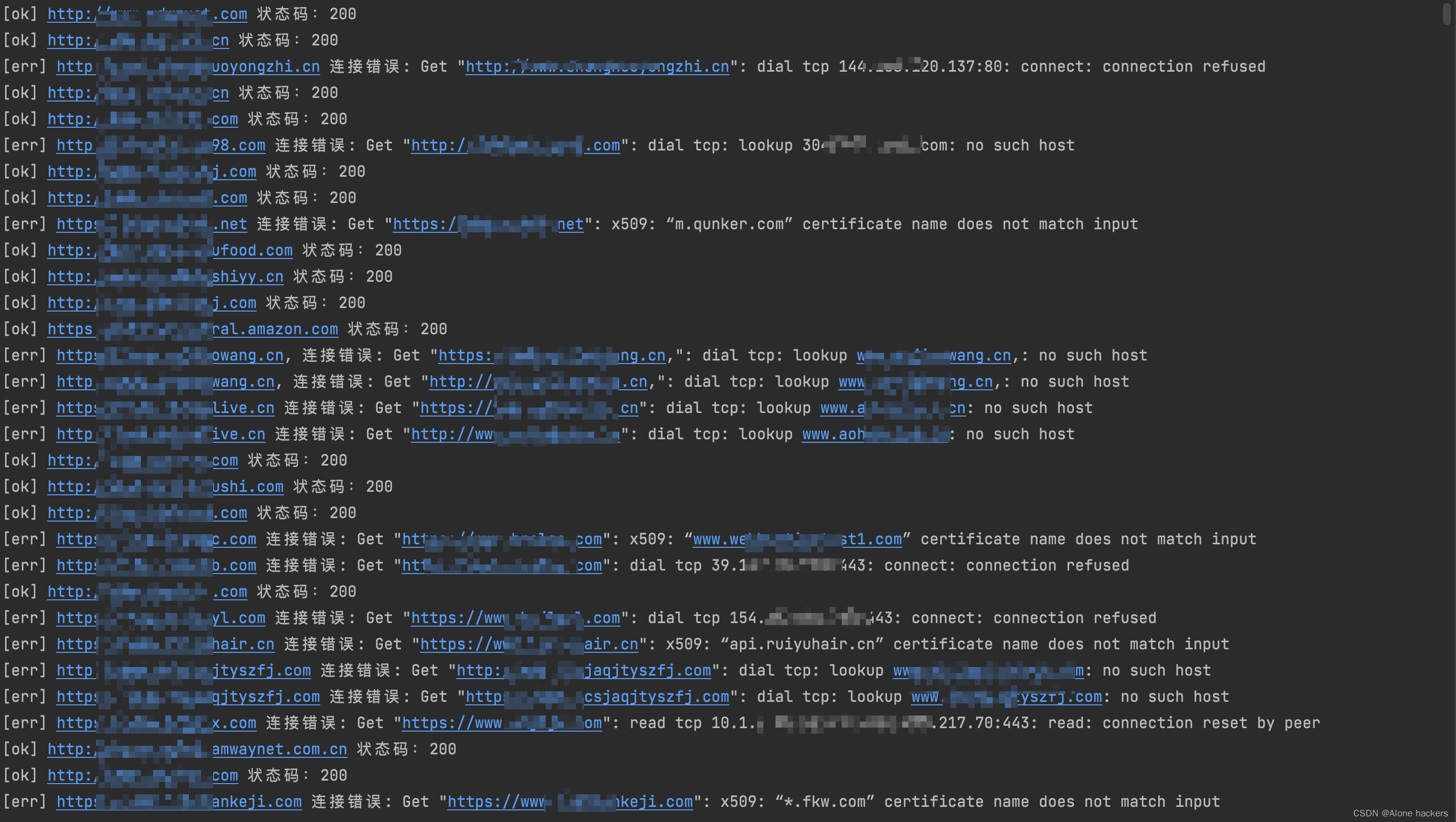 批量验证目标URL存活性（使用golang协程高效率验证，10000个目标URL仅需一分钟，附带golang编译用法以及配置国内源）_golang 批量检测域名 5分钟-CSDN博客