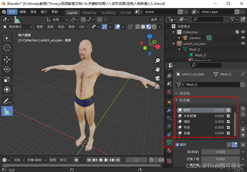 threejs变形动画(定制人物胖瘦)_three.js 控制gltf形态键变化-CSDN博客