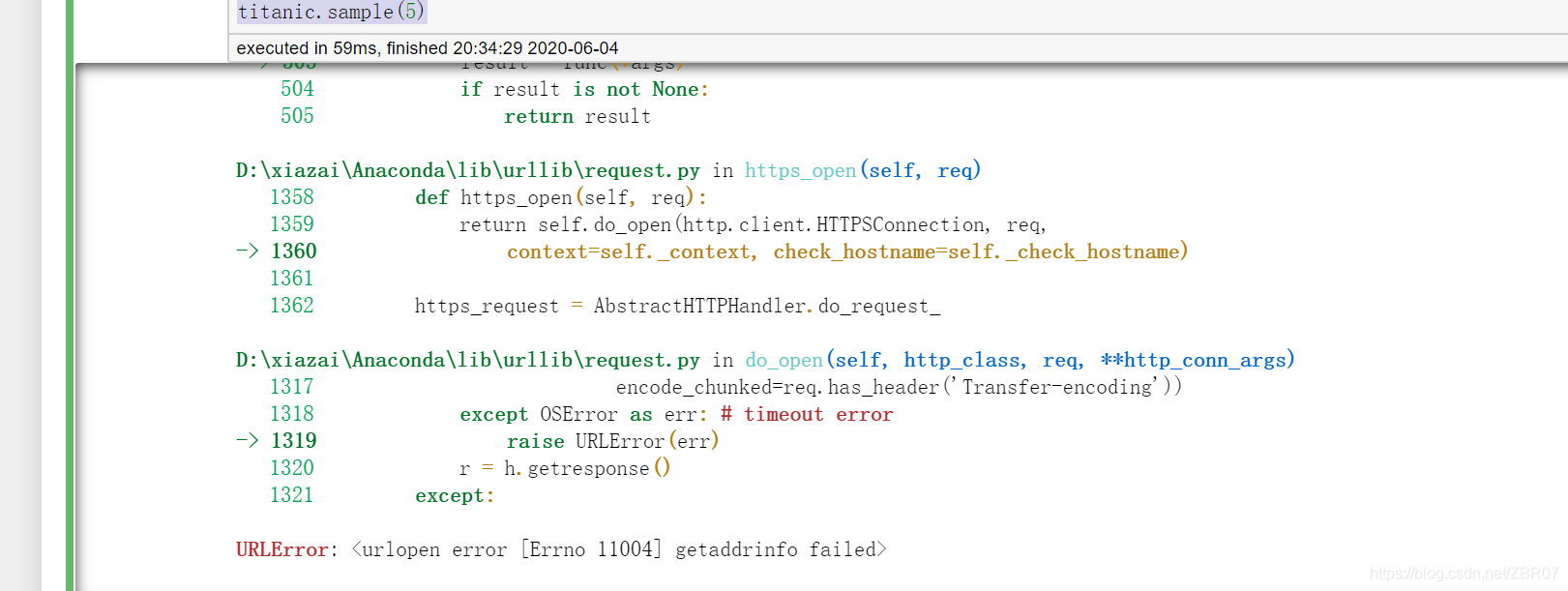 seaborn调用load_dataset函数时出现URLError_titanic