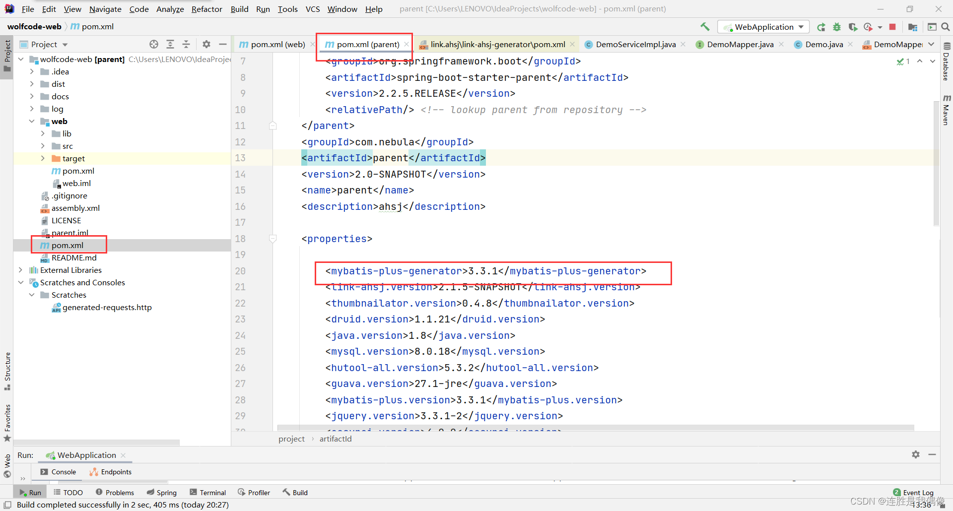 cause by: java.lang.ClassNotFoundException : com.baomidou.mybatisplus.generator.config ...