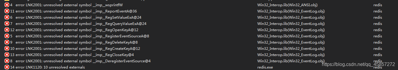 使用hiredis来访问redis时出现的error LNK2001: unresolved external symbol __imp__wsprintfW 问题_redis ...